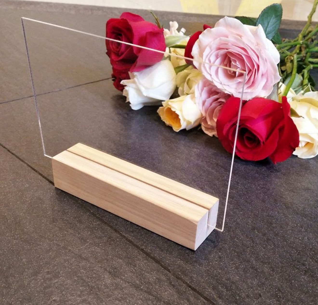 Blank Acrylic Sign With Wood Stands - MeyaLove.com